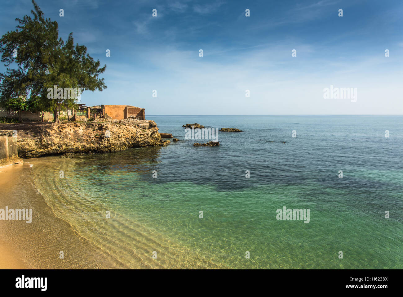 Bay in old colonial cuban city of Gibara, with old port buildings ...
