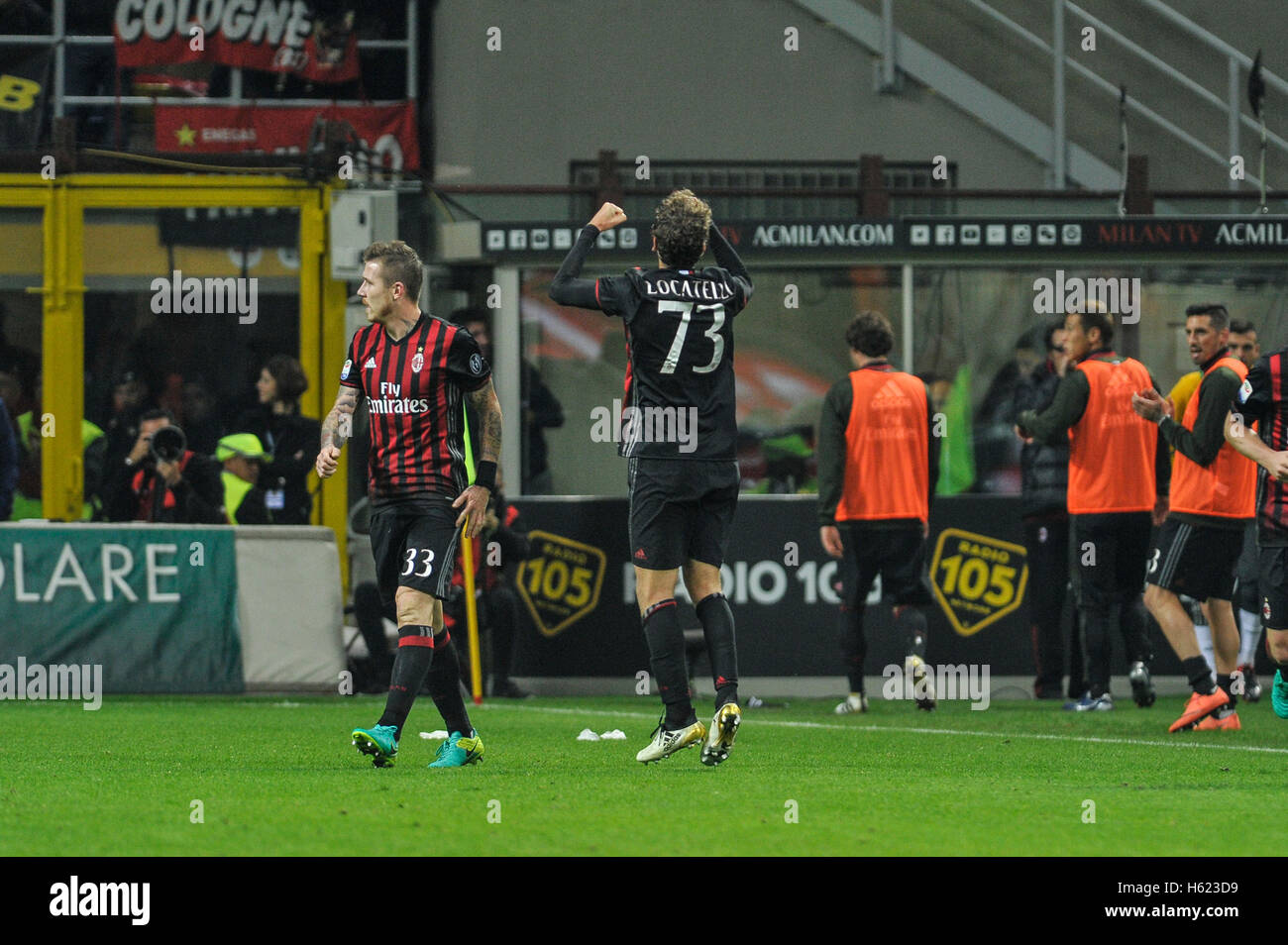 Milan, Italy. 22nd Oct, 2016. Manuel Locatelli of Milan celebrate the ...