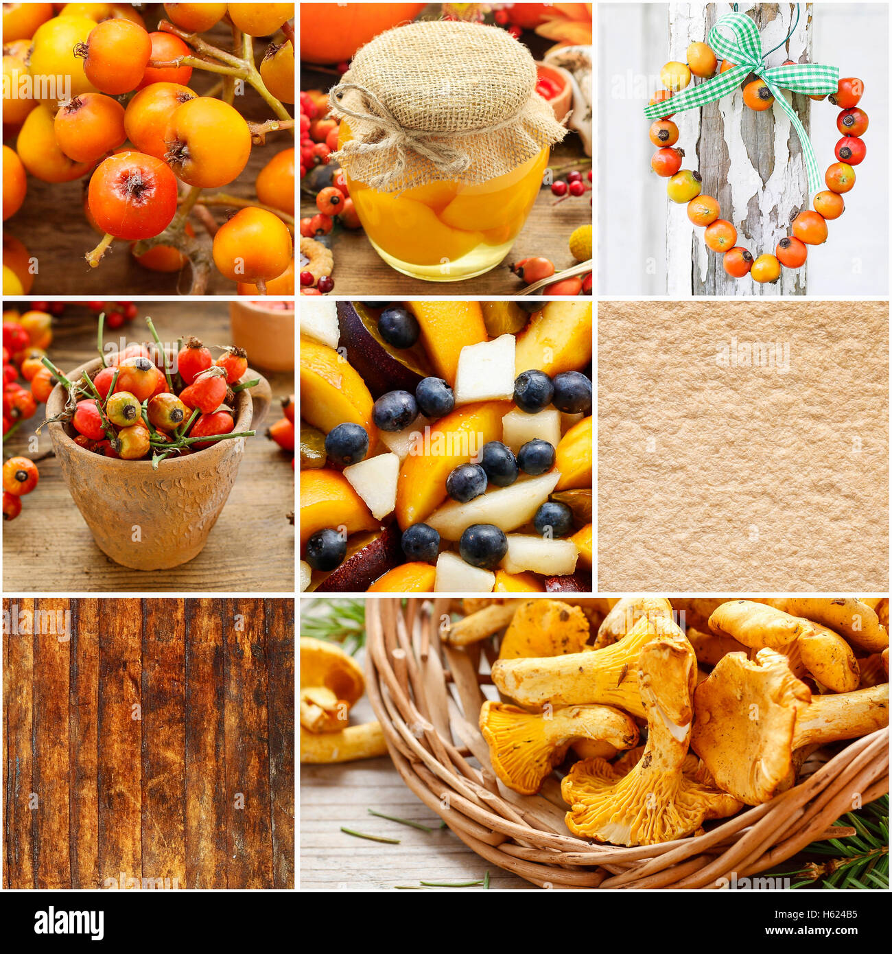 Collage with autumn food and decorations. Autumn decor Stock Photo - Alamy
