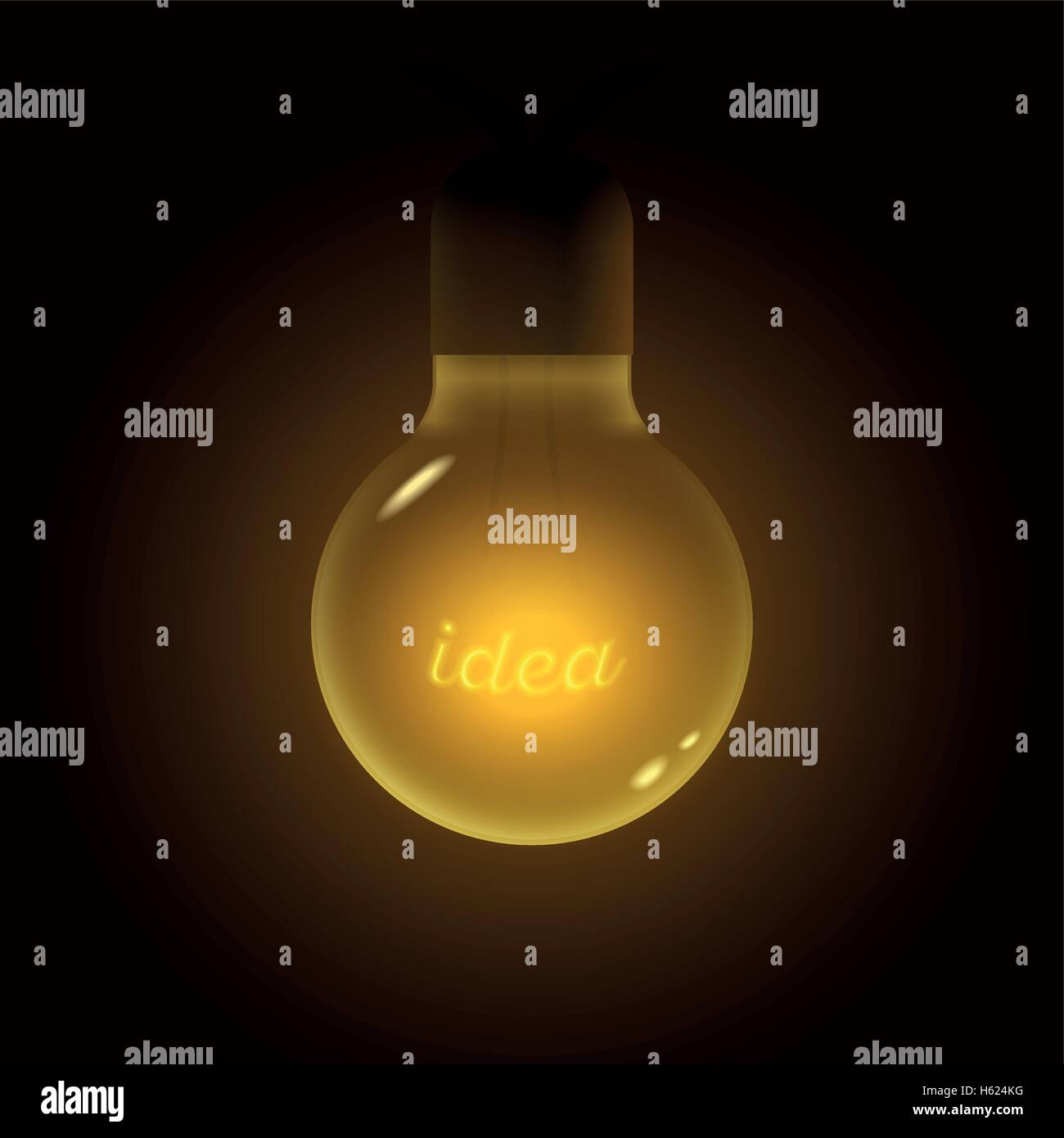 Vector illustration of old light bulb. Idea word on filament. Idea ...