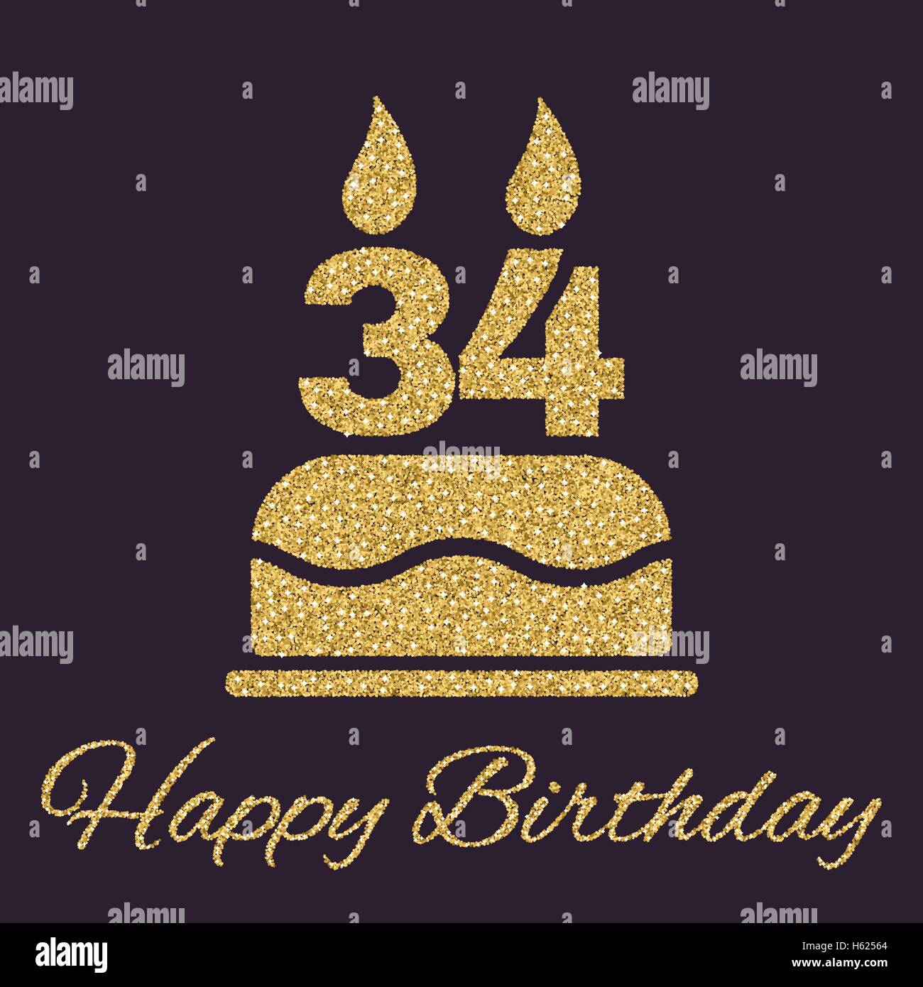 The birthday cake with candles in the form of number 34 icon. Birthday ...