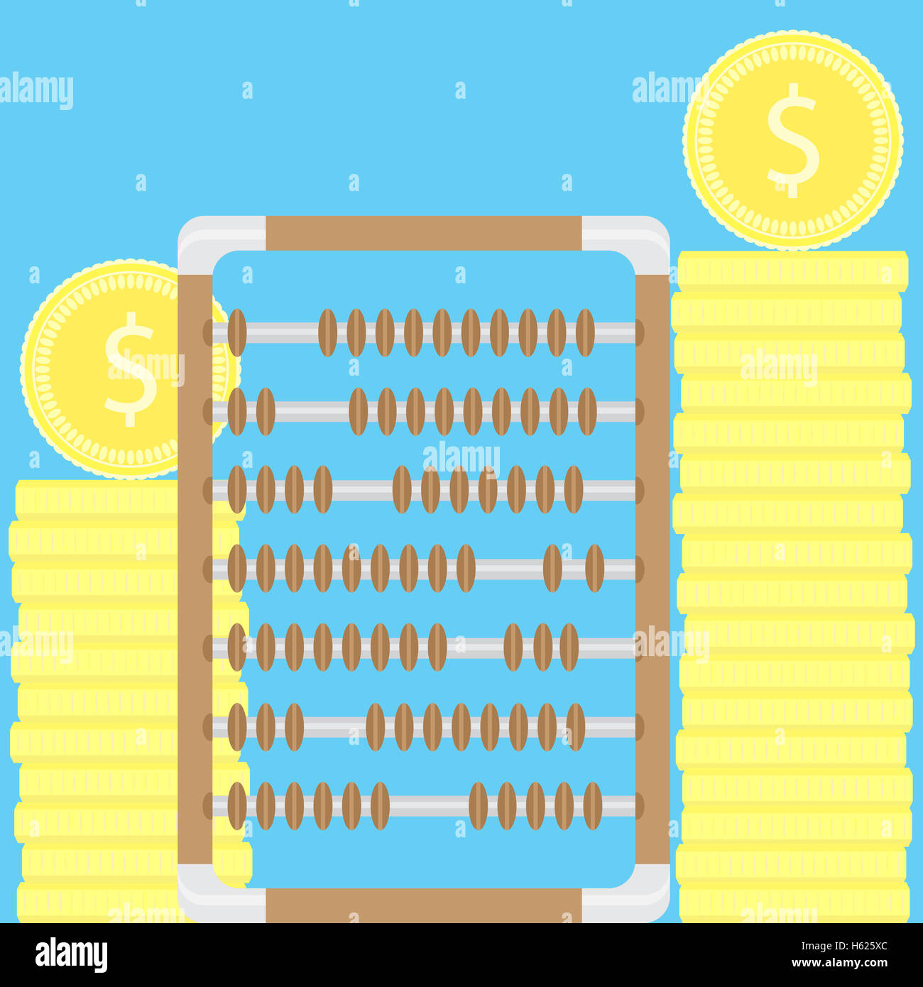 Count money. Stacks of coins and abacus. Money counting machine, money ...