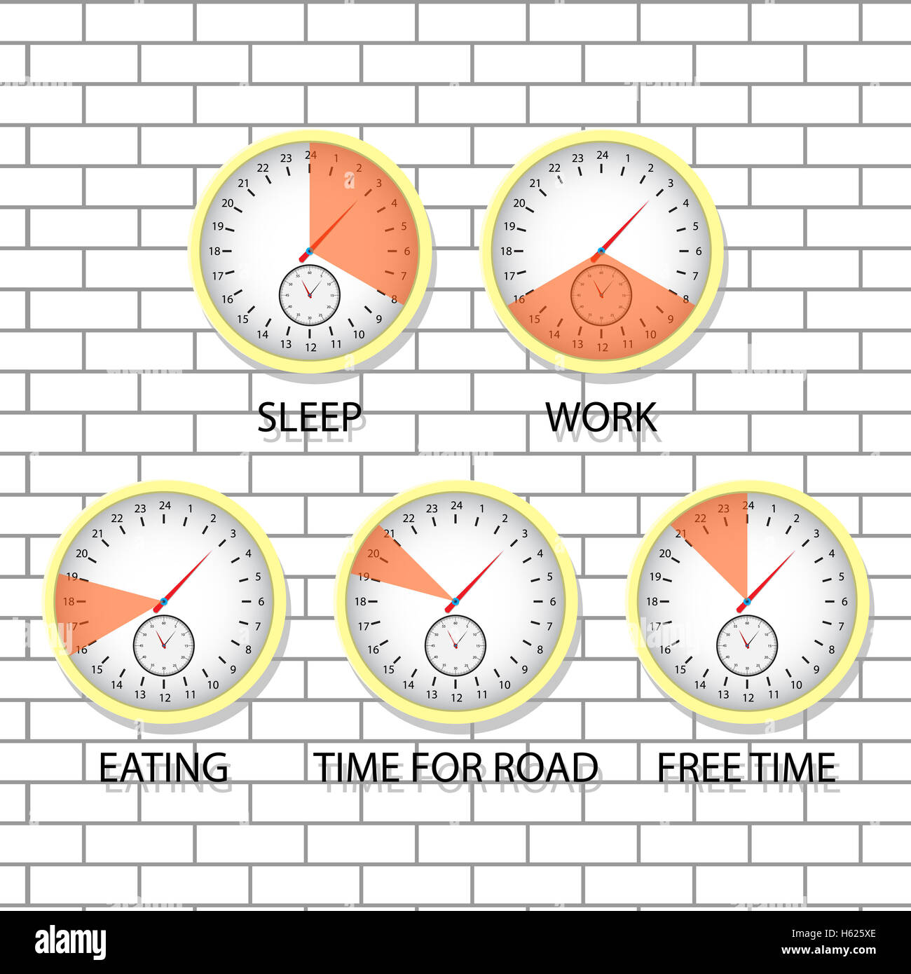 Time of sleep, work, eating. Time for road and free time, schedule of ...
