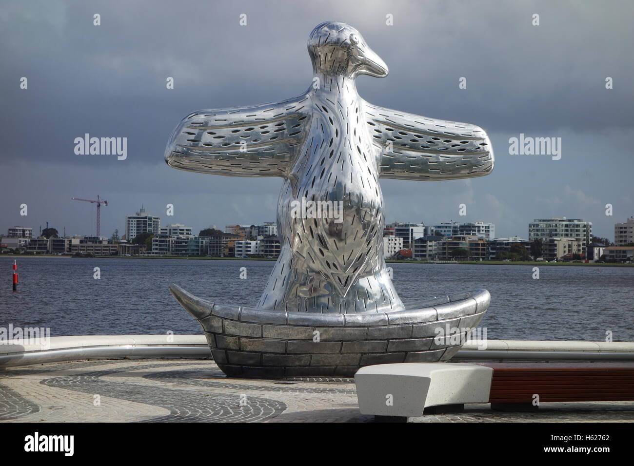 Metal sculpture bird with outstretched wings Noongar artist Laurel ...
