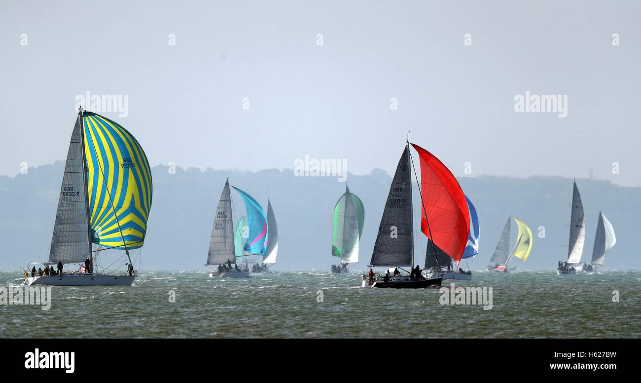 Sailing boats take part in the Hamble Winter Series in the Solent Stock ...