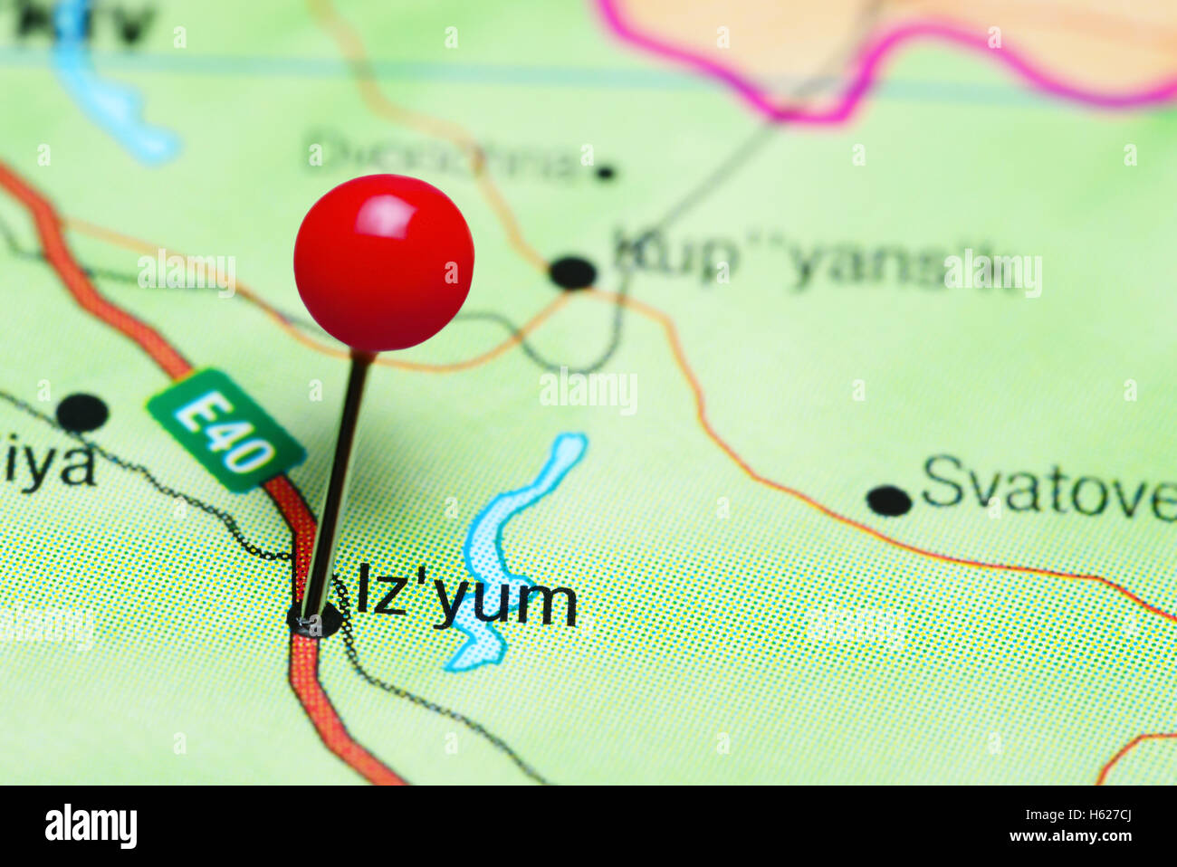 Izyum pinned on a map of Ukraine Stock Photo - Alamy