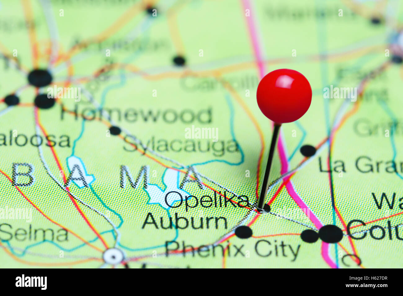 Opelika pinned on a map of Alabama, USA Stock Photo - Alamy