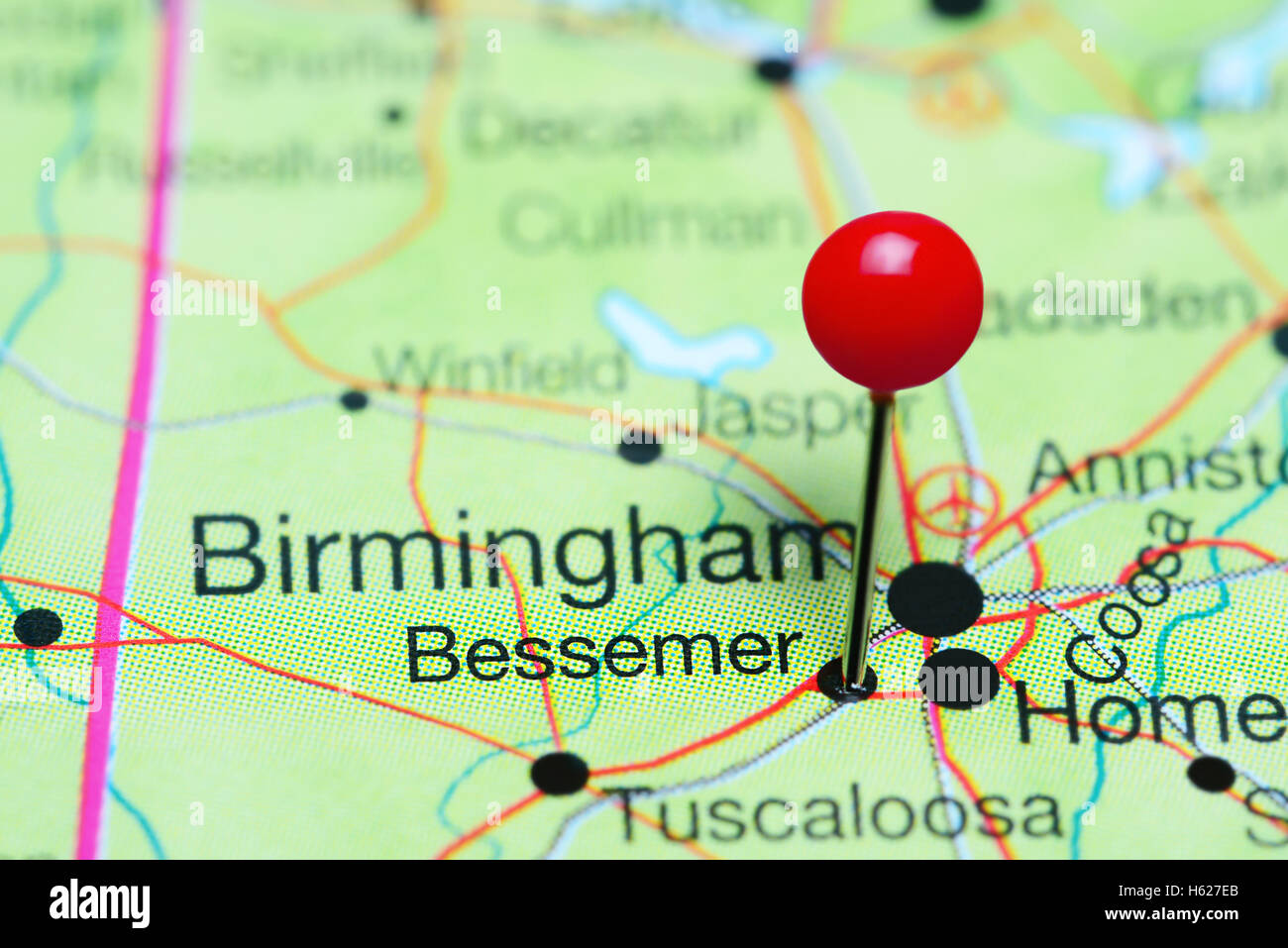 Bessemer pinned on a map of Alabama, USA Stock Photo - Alamy
