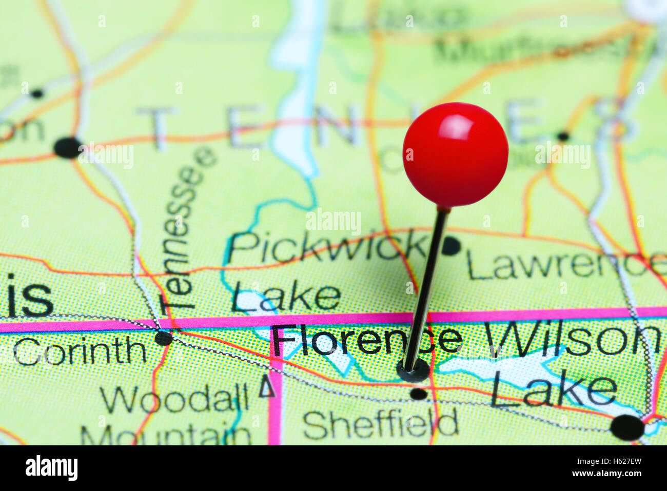 Florence pinned on a map of Alabama, USA Stock Photo - Alamy