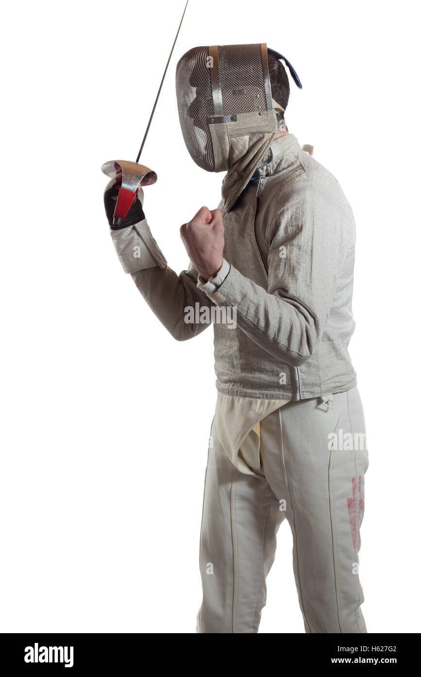 Swordsman joy triumph emotion isolated on white background Stock Photo ...