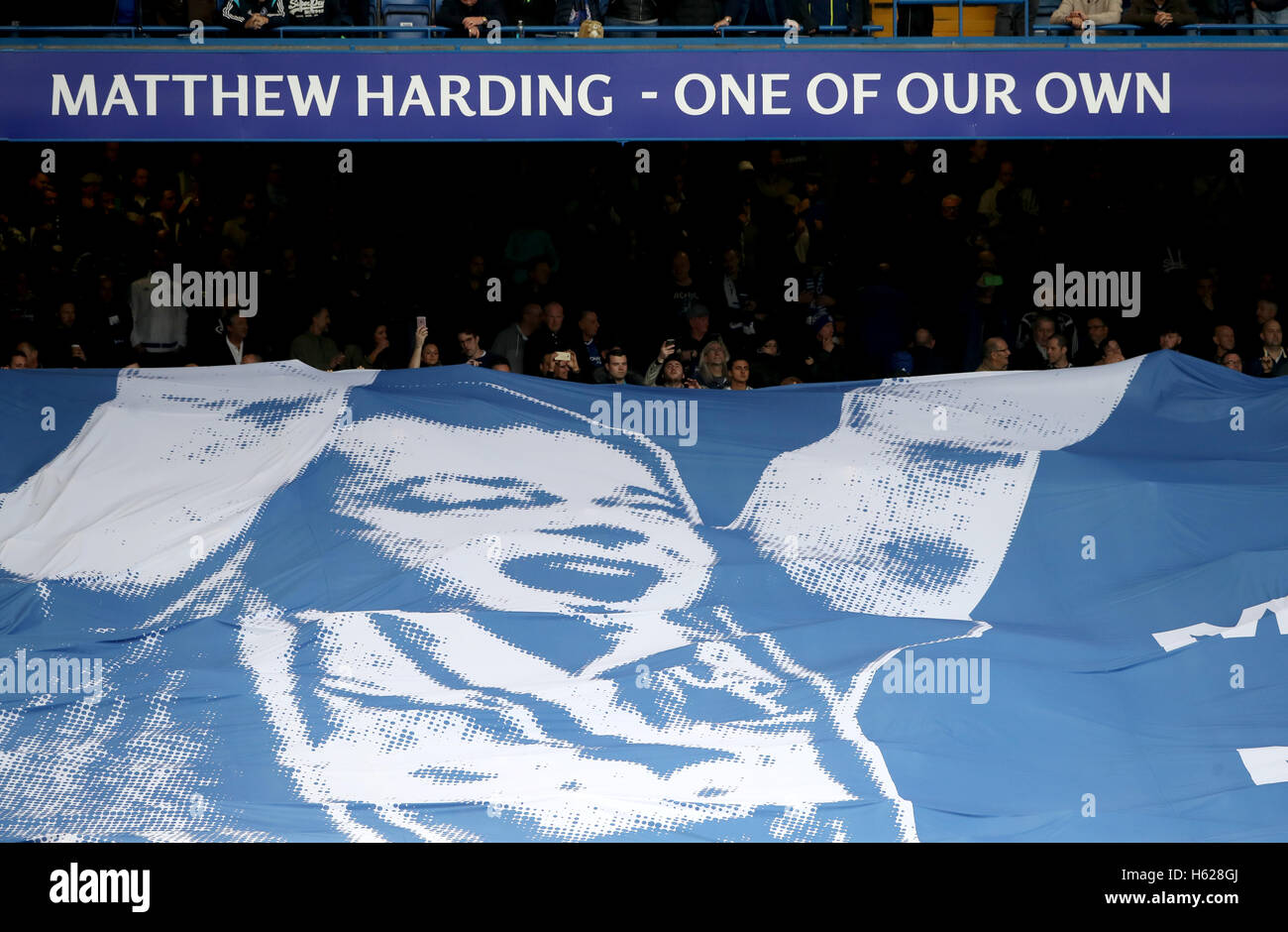 A giant banner in memory of ex Chelsea vice chairman Matthew Harding on ...