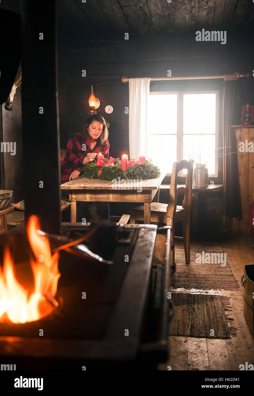 Interior of a mountain hut with oven hi-res stock photography and ...