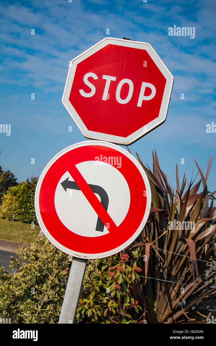stop and prohibition of turning left signs on the campaign Stock Photo ...