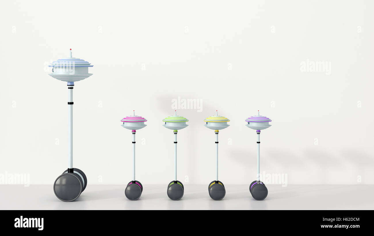 Row of little robots following each other Stock Photo - Alamy