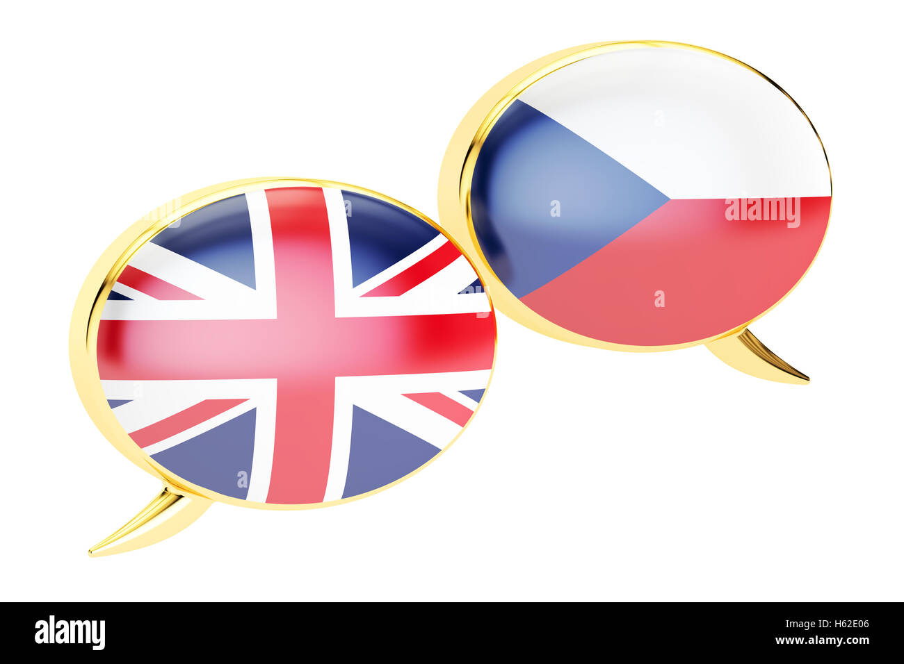 Speech bubbles, English-Czech conversation concept. 3D rendering Stock ...