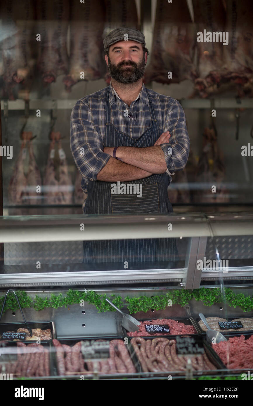 Portrait of confident butcher in butchery Stock Photo - Alamy