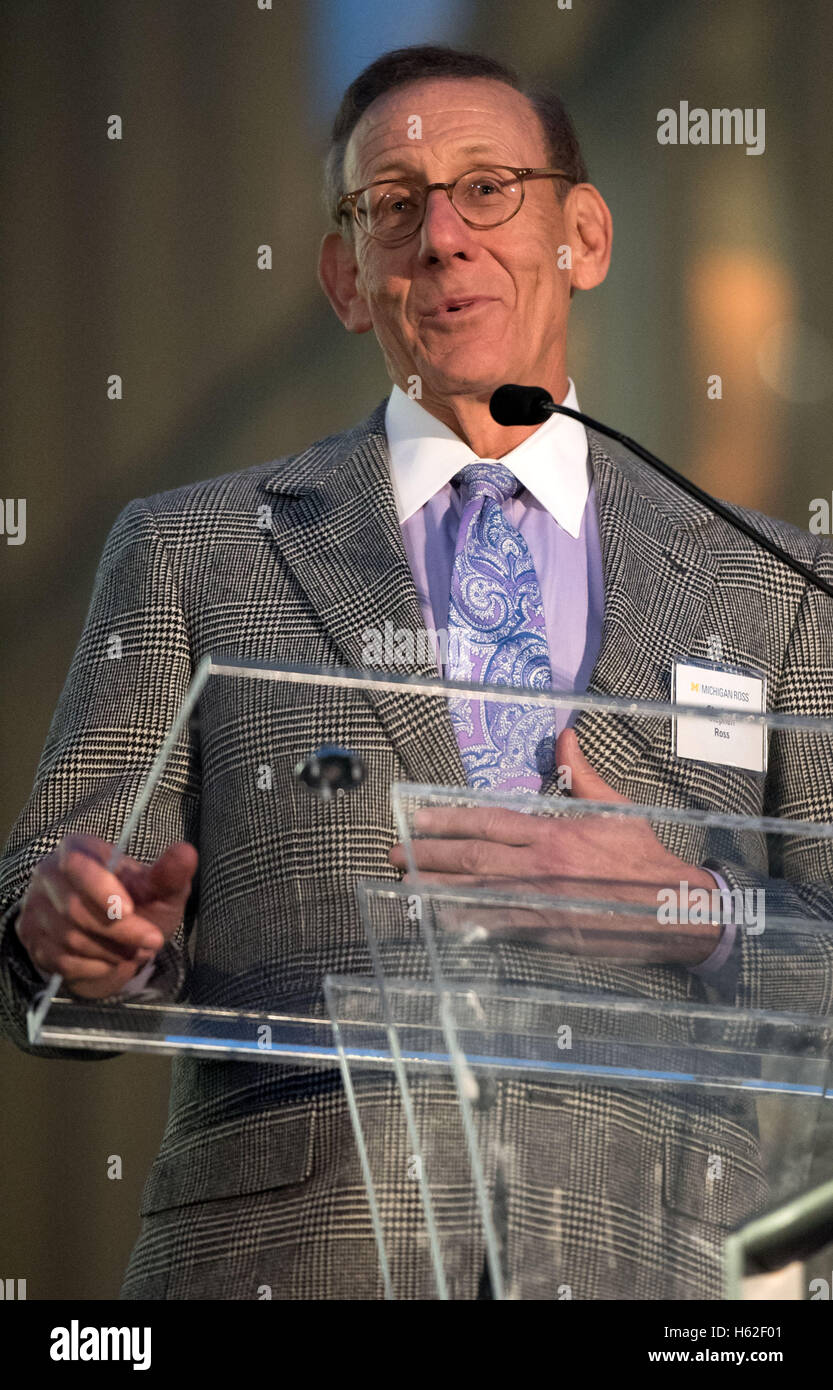 Ann Arbor, MI, USA. 1st Sep, 2016. Stephen Ross speaks during a ribbon ...