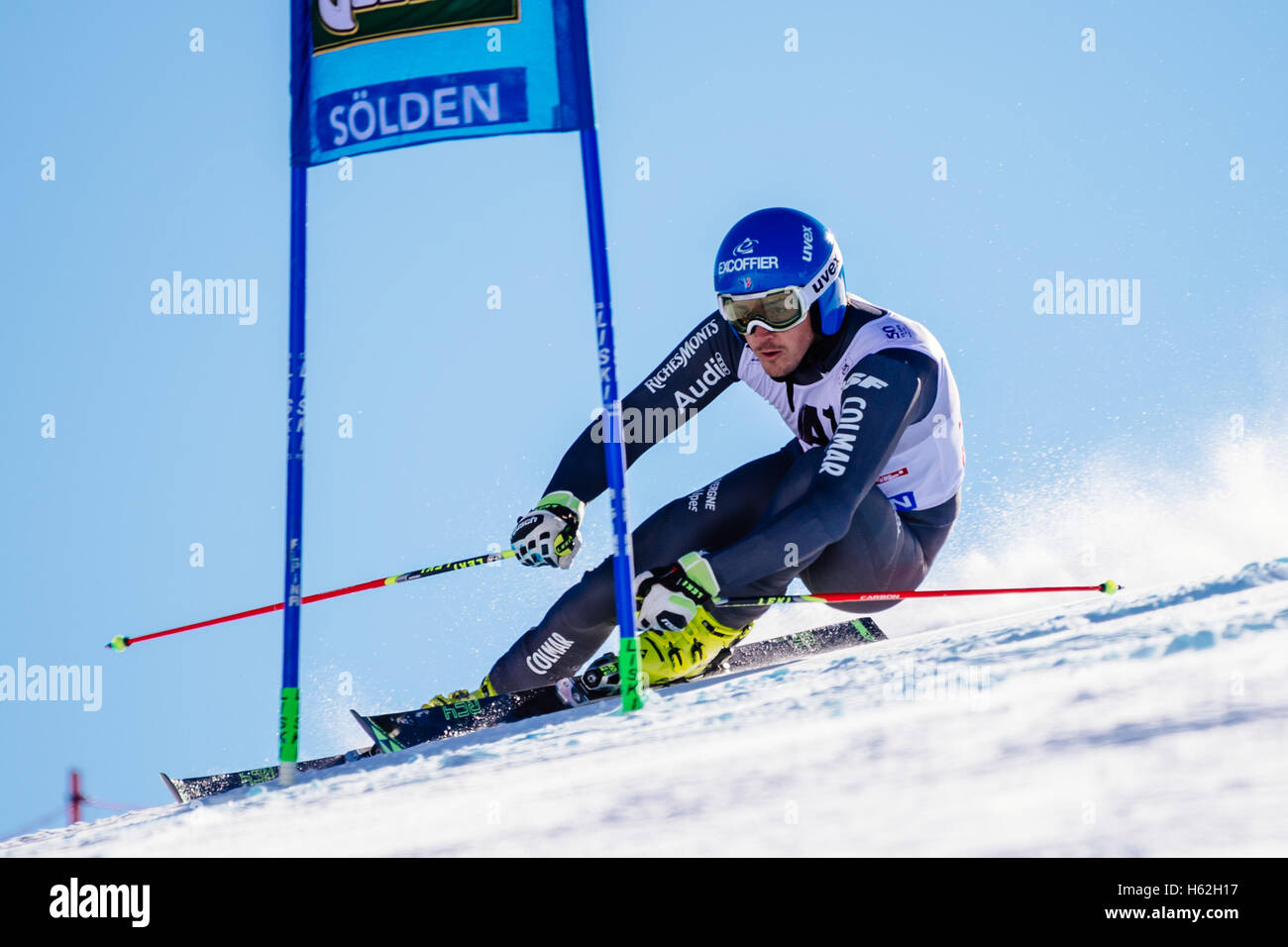 Solden, Austria. 23rd Oct, 2016. Steve Missillier of France competes ...