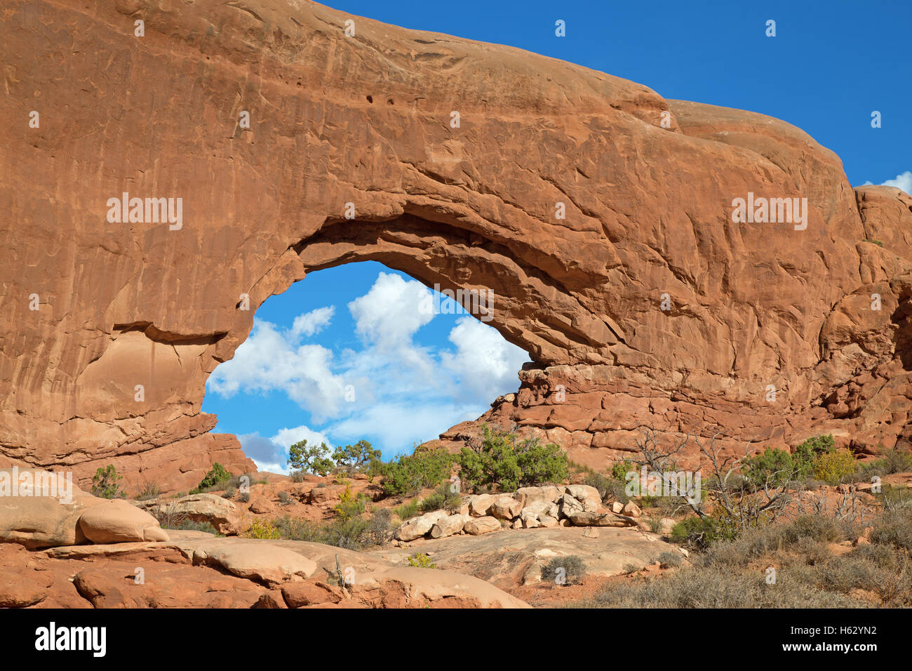 Famous "South window" arch in the Arches National park, Utah, USA Stock ...