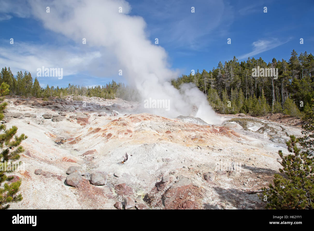 "Steamboat" geyser minor eruption in the Yellowstone national park, USA ...