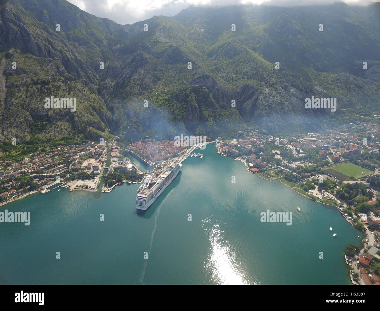 Aerial view of large cruise ship near the pier Stock Photo - Alamy