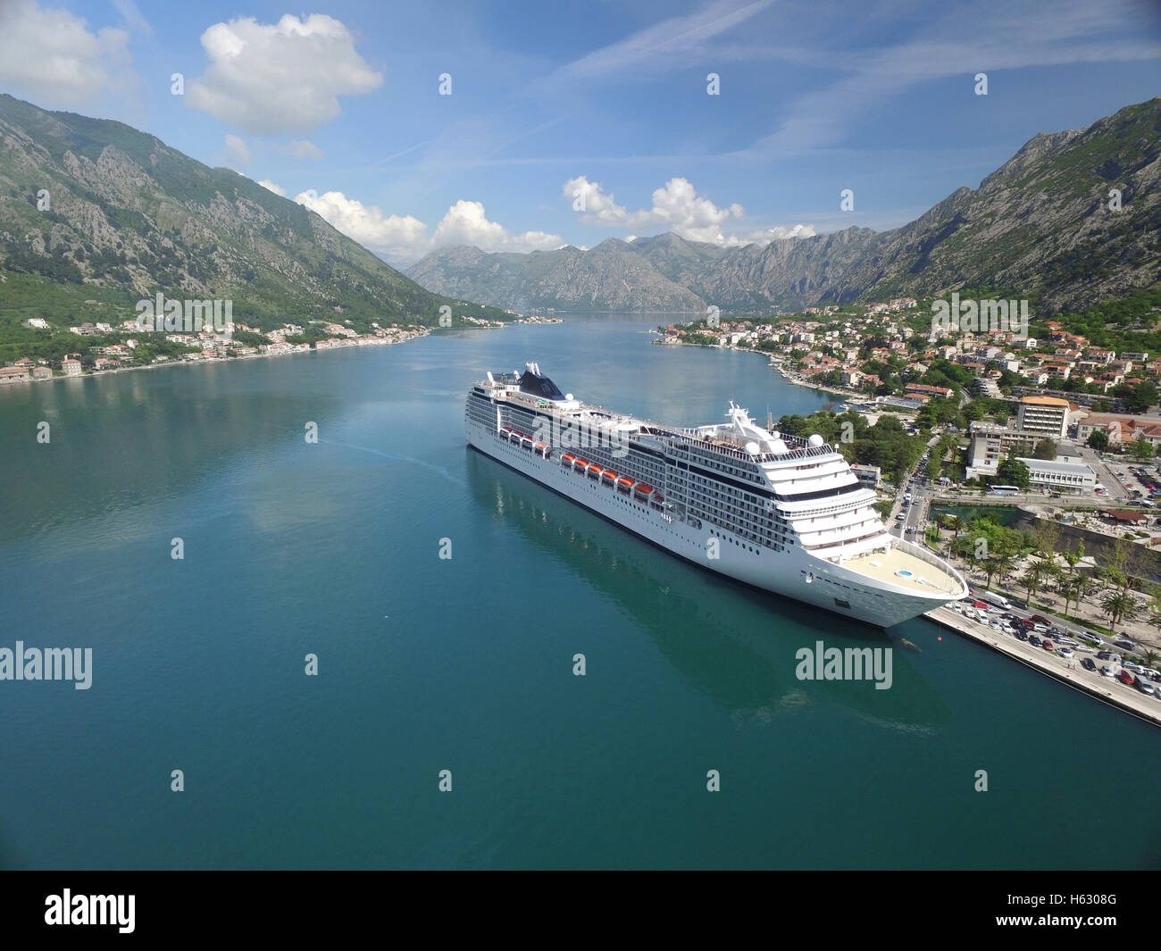 Aerial view of large cruise ship near the pier Stock Photo - Alamy