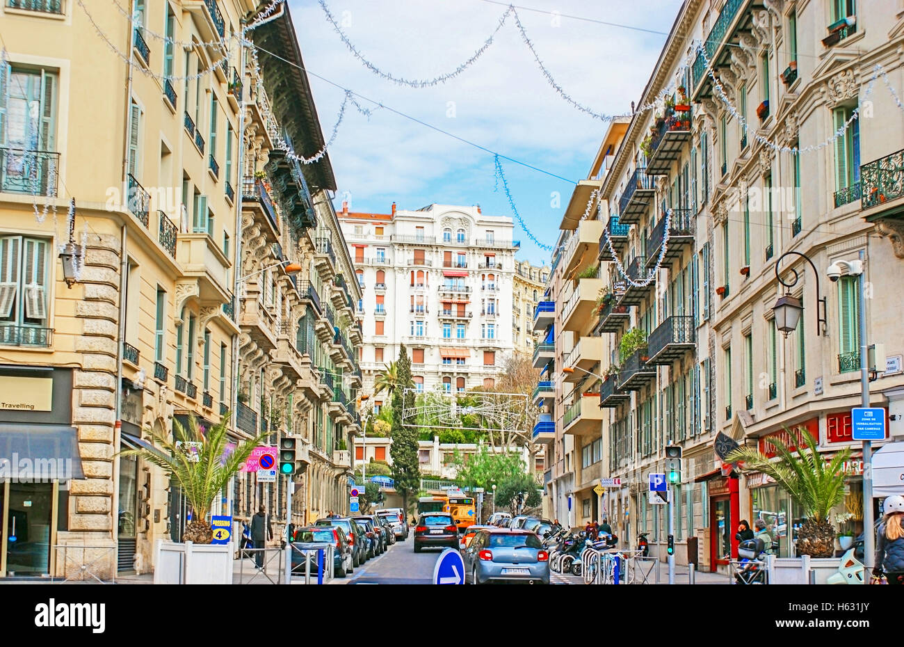 The busy Avenue Notre Dame in the shopping centre of the city, viewed ...