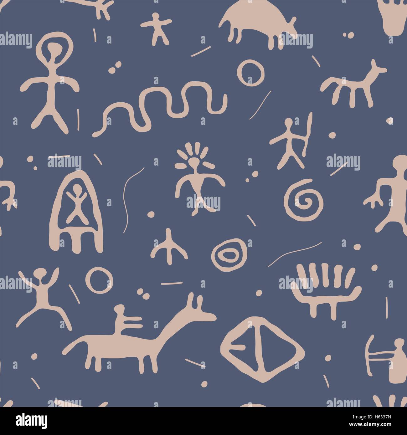 vector ancient cave petroglyphs seamless pattern Stock Vector Image ...