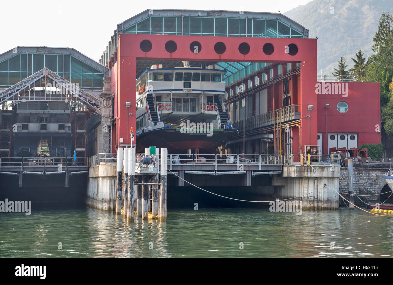 Dock for floating vessels on Lake Como, northern Italy, Europe Stock ...