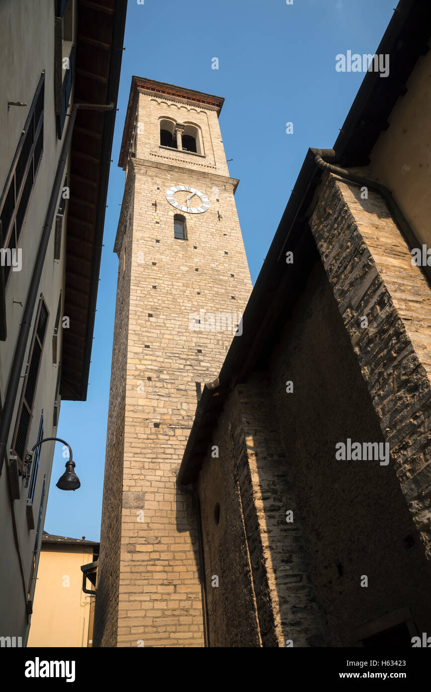 Tower of Church of St. Tecla, village Torno, Lake Como, northern Italy ...