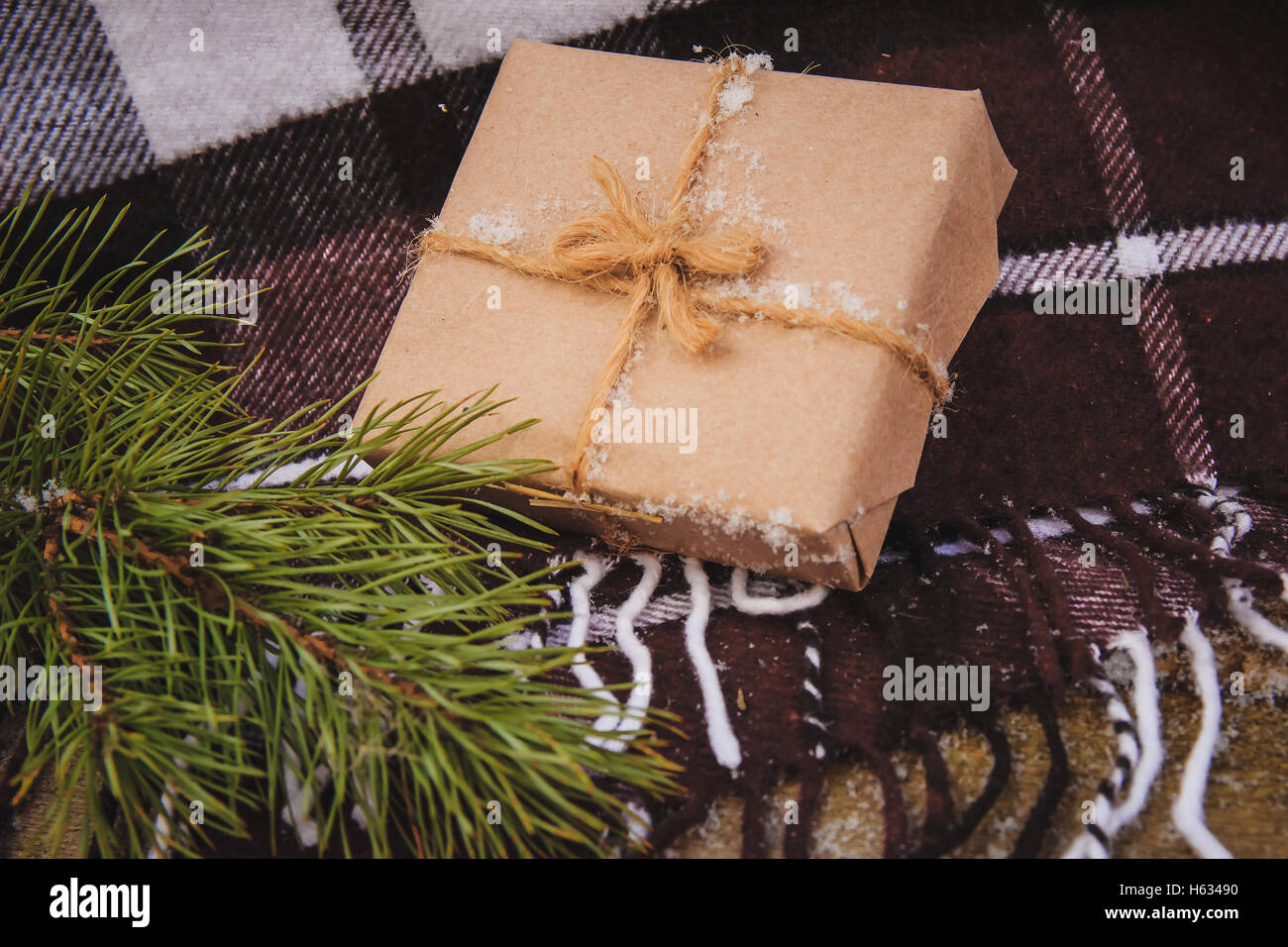 Christmas gifts box presents on brown Stock Photo - Alamy