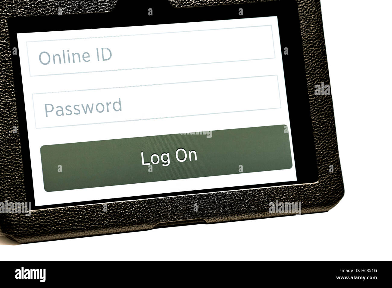 Tablet screen open to an online web page secure login with forgot ...