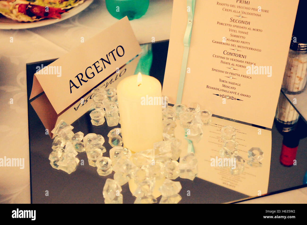 A handmade menu card photographed on a wedding table Stock Photo - Alamy