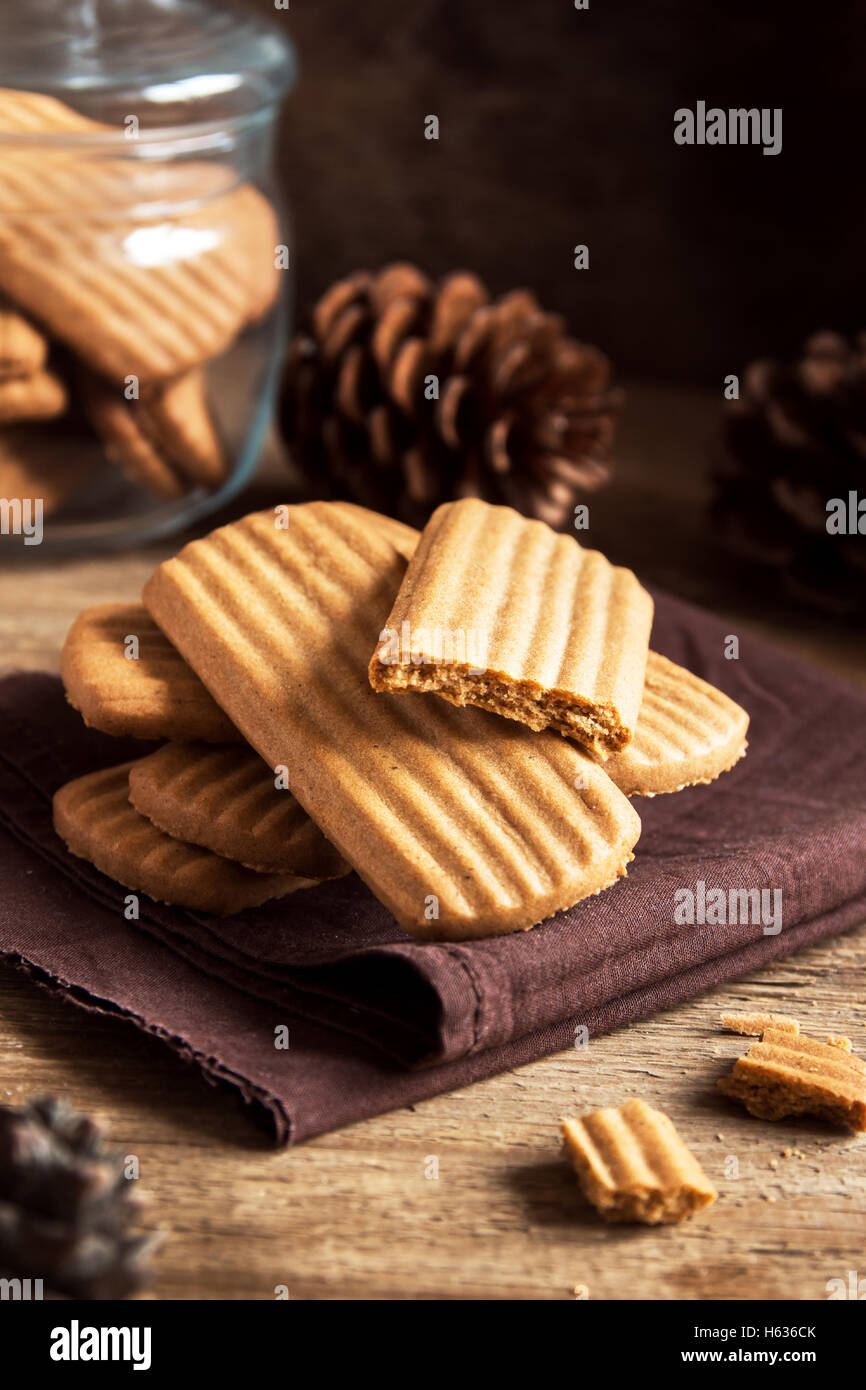 Homemade spicy ginger cookies on rustic wooden table close up, tasty ...