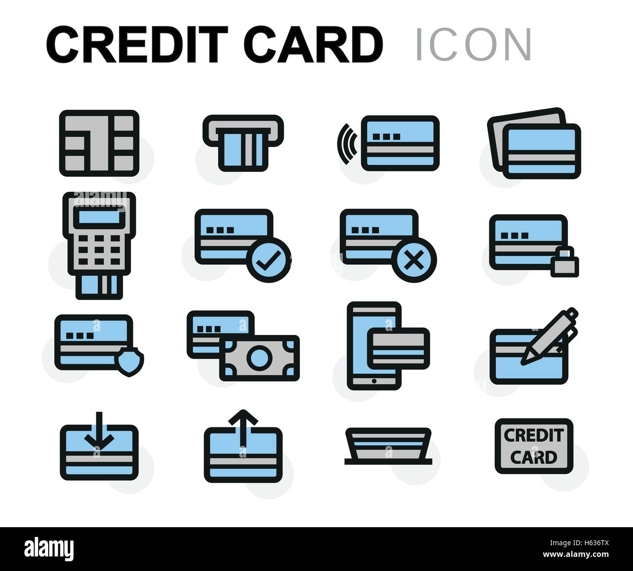 Vector flat line credit card icons set on white background Stock Vector ...