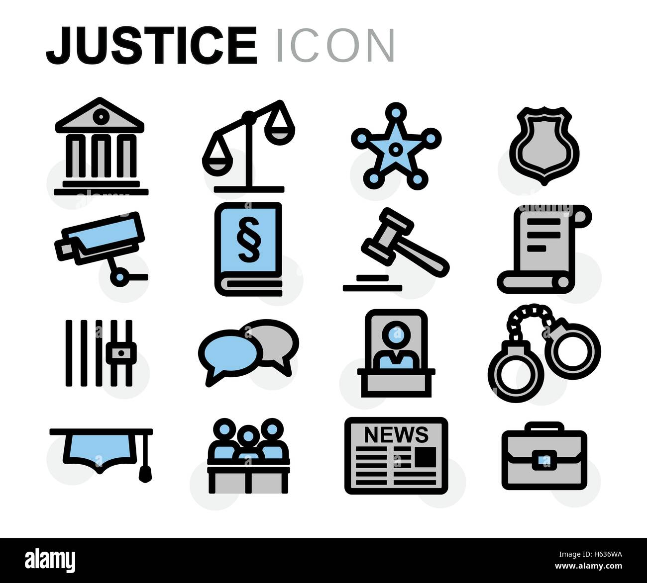 Vector flat line justice icons set on white background Stock Vector ...