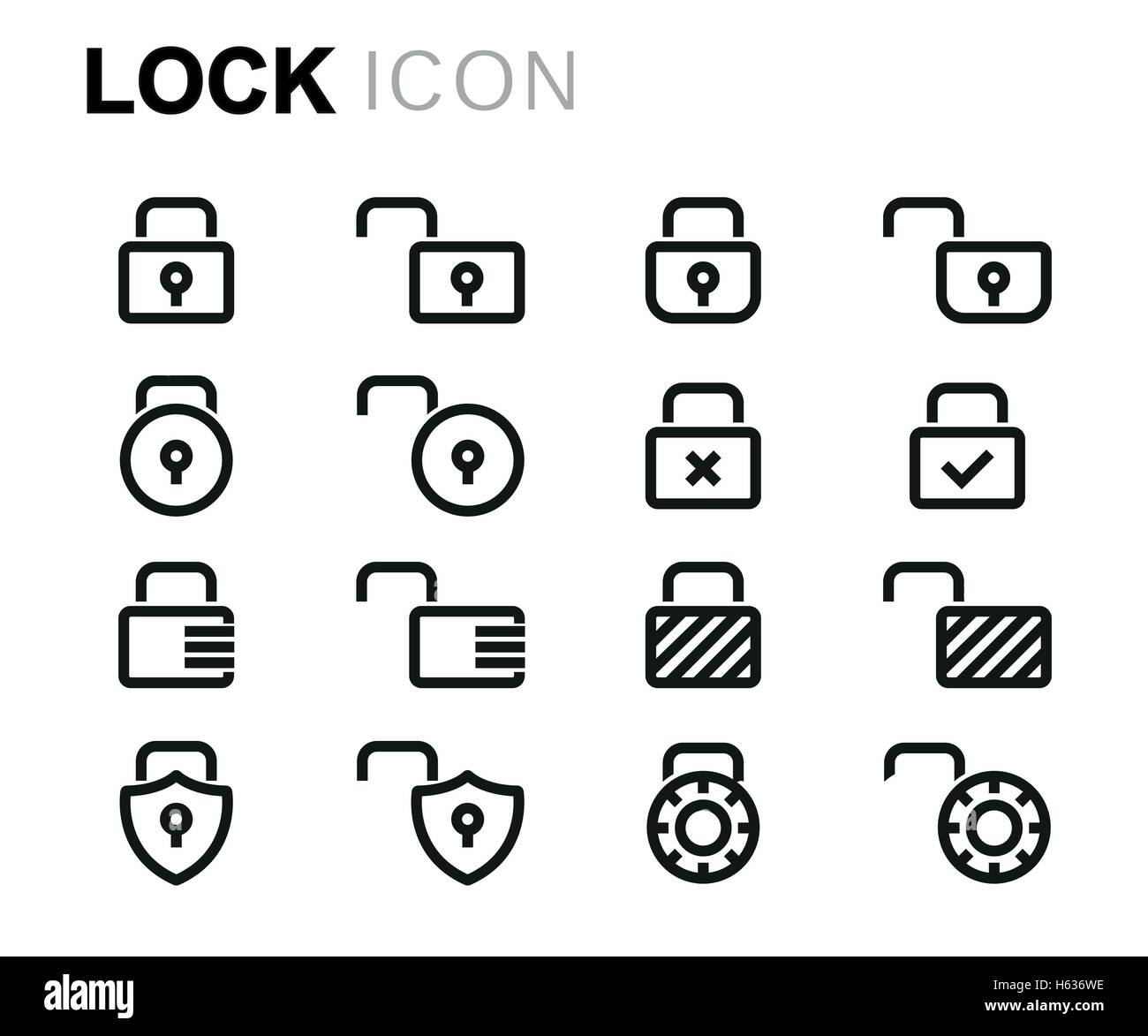 Vector black line locks icons set on white background Stock Vector ...
