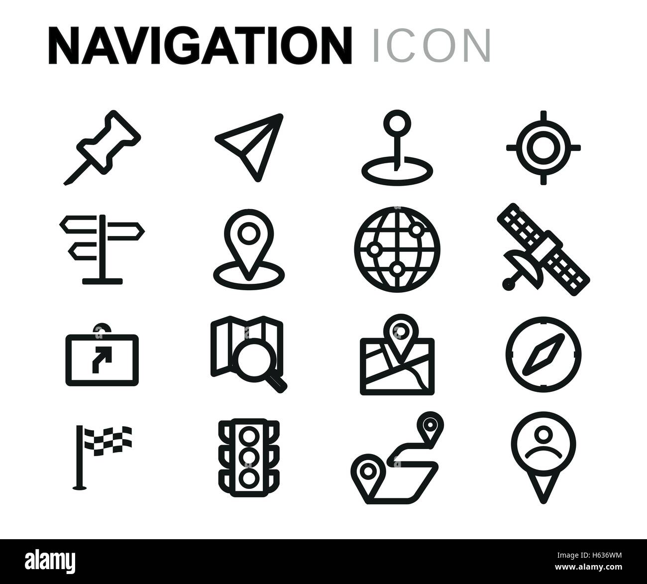 Vector black line navigation icons set on white background Stock Vector ...