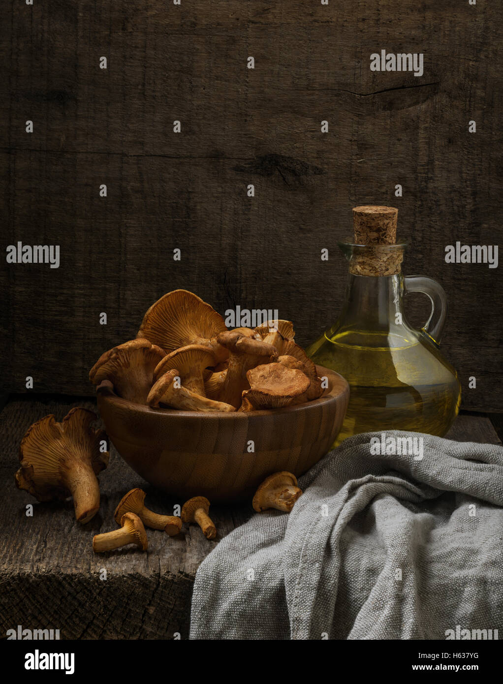 Rustic still life with chanterelles Stock Photo - Alamy