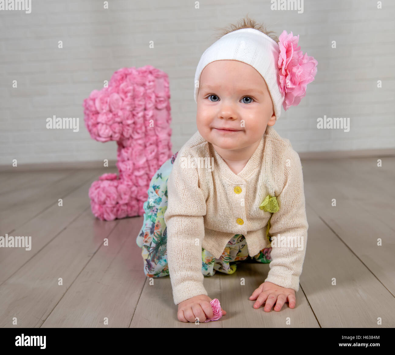 Happy one year old girl Stock Photo - Alamy