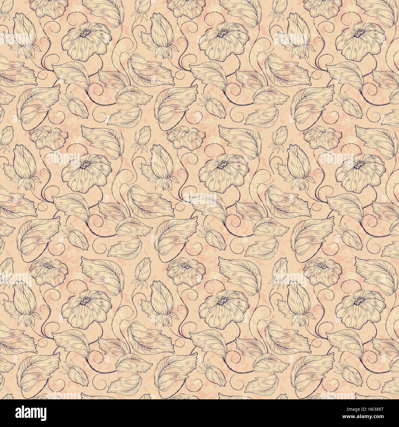 Vintage Seamless Pattern With Flowers And Leaves Stock Photo - Alamy