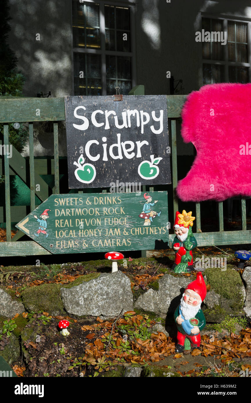 Scrumpy Cider sign at Pixieland near Dartmeet, Dartmoor Devon Stock ...