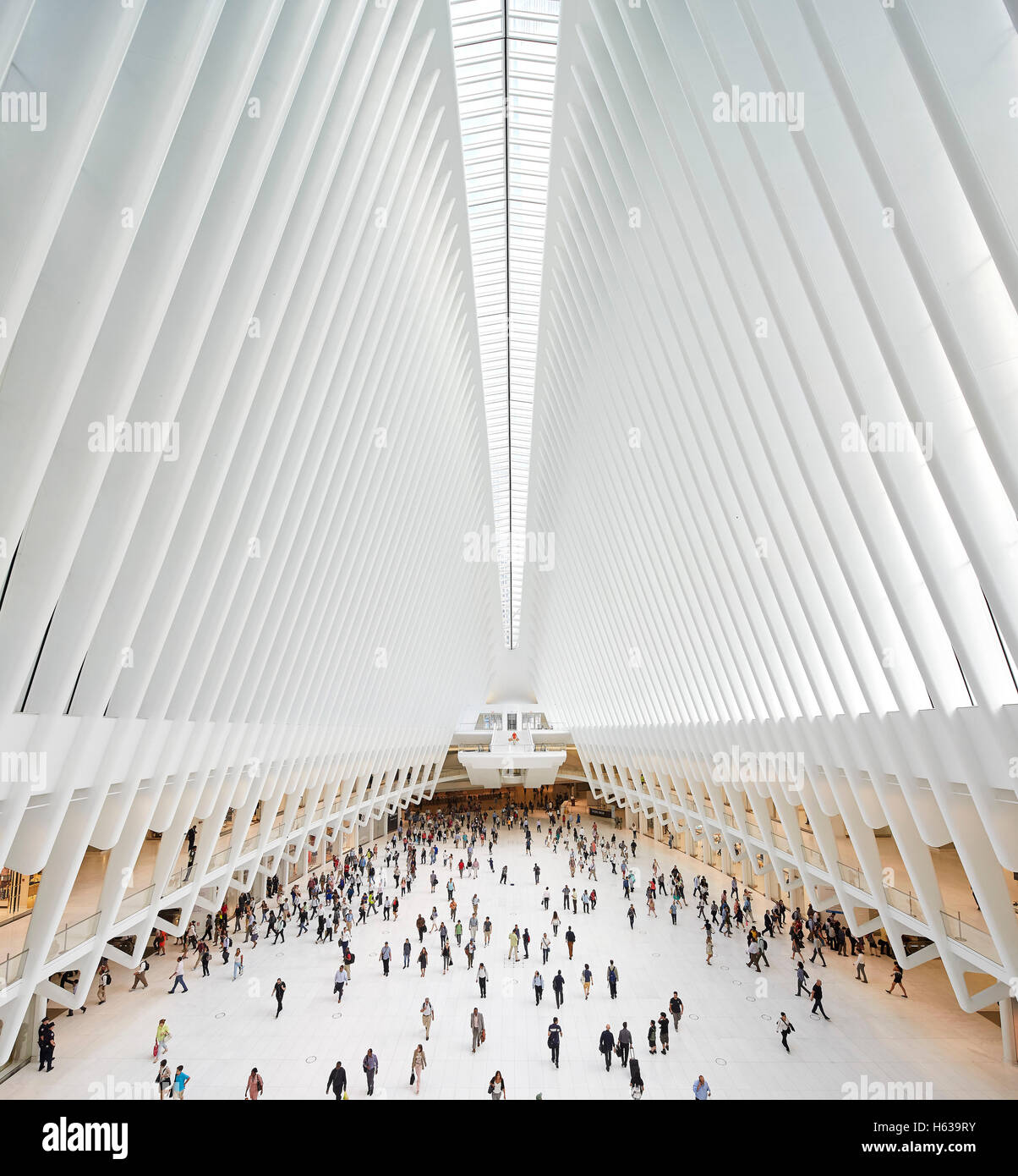 Cathedral-like transit hall interior from viewing platform on street ...