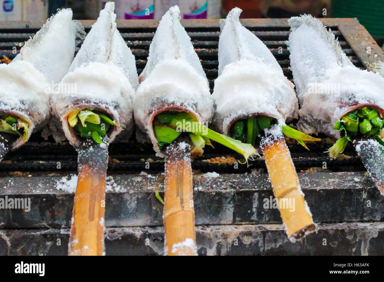 grilled fish with salt Stock Photo - Alamy