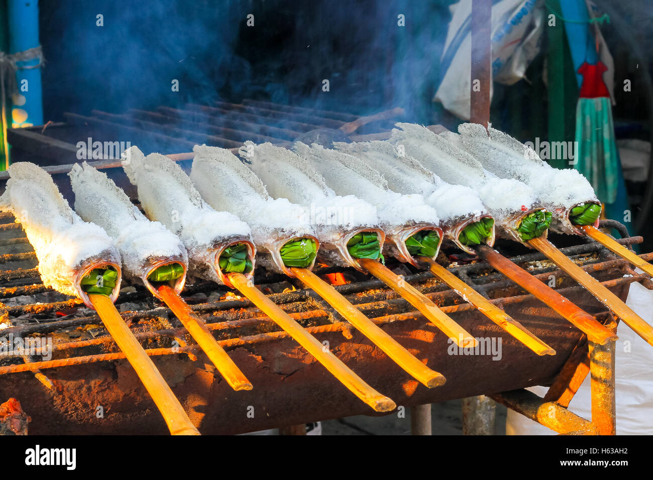 grilled fish with salt Stock Photo - Alamy