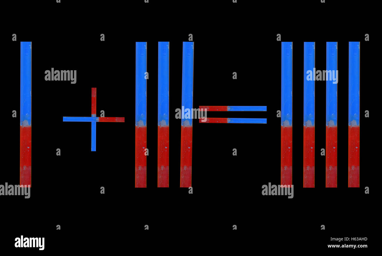 One plus three equals four Elementary maths Stock Photo - Alamy