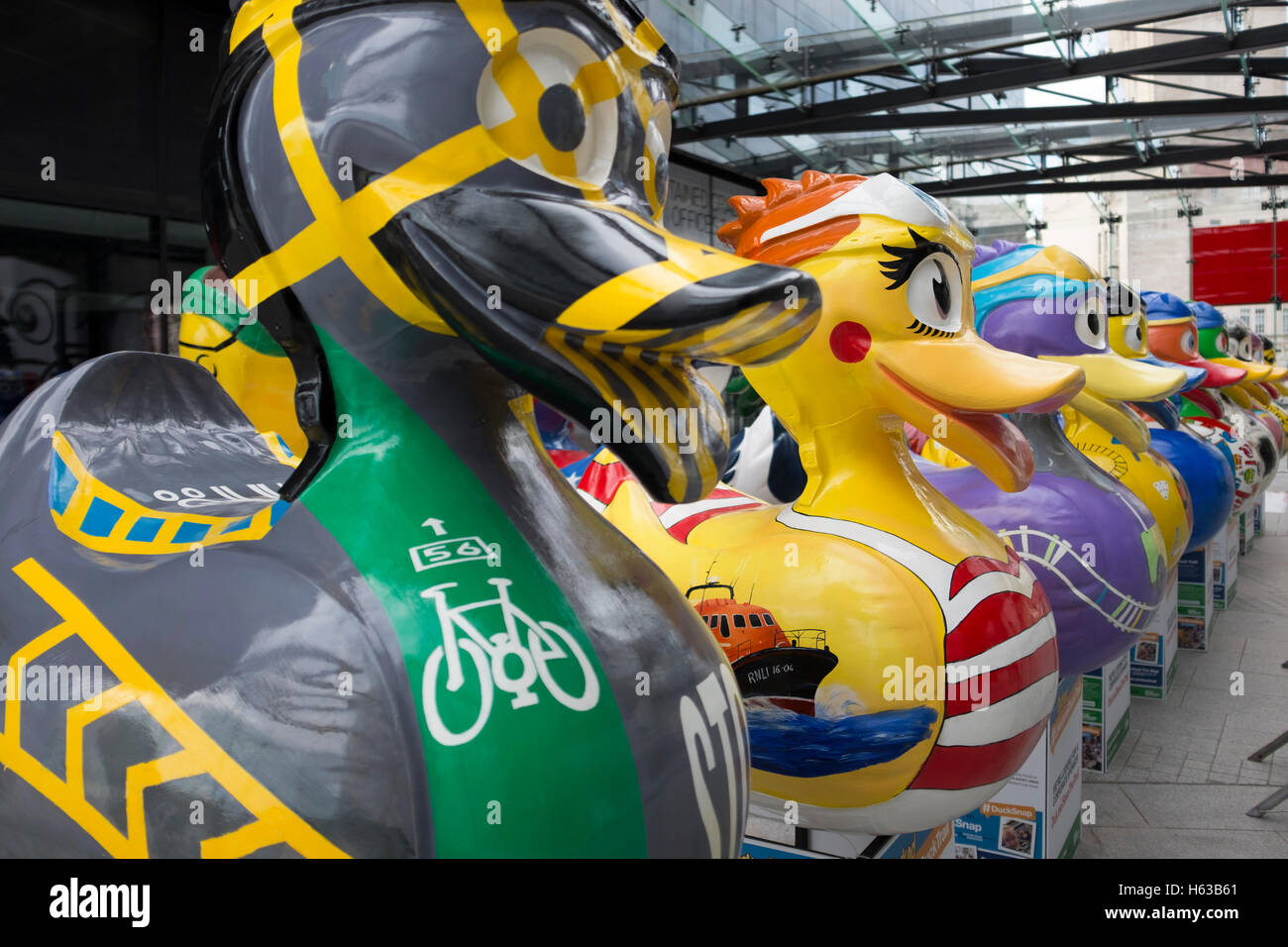 Colourful Garish Ducks Public Art Sculpture Stock Photo - Alamy