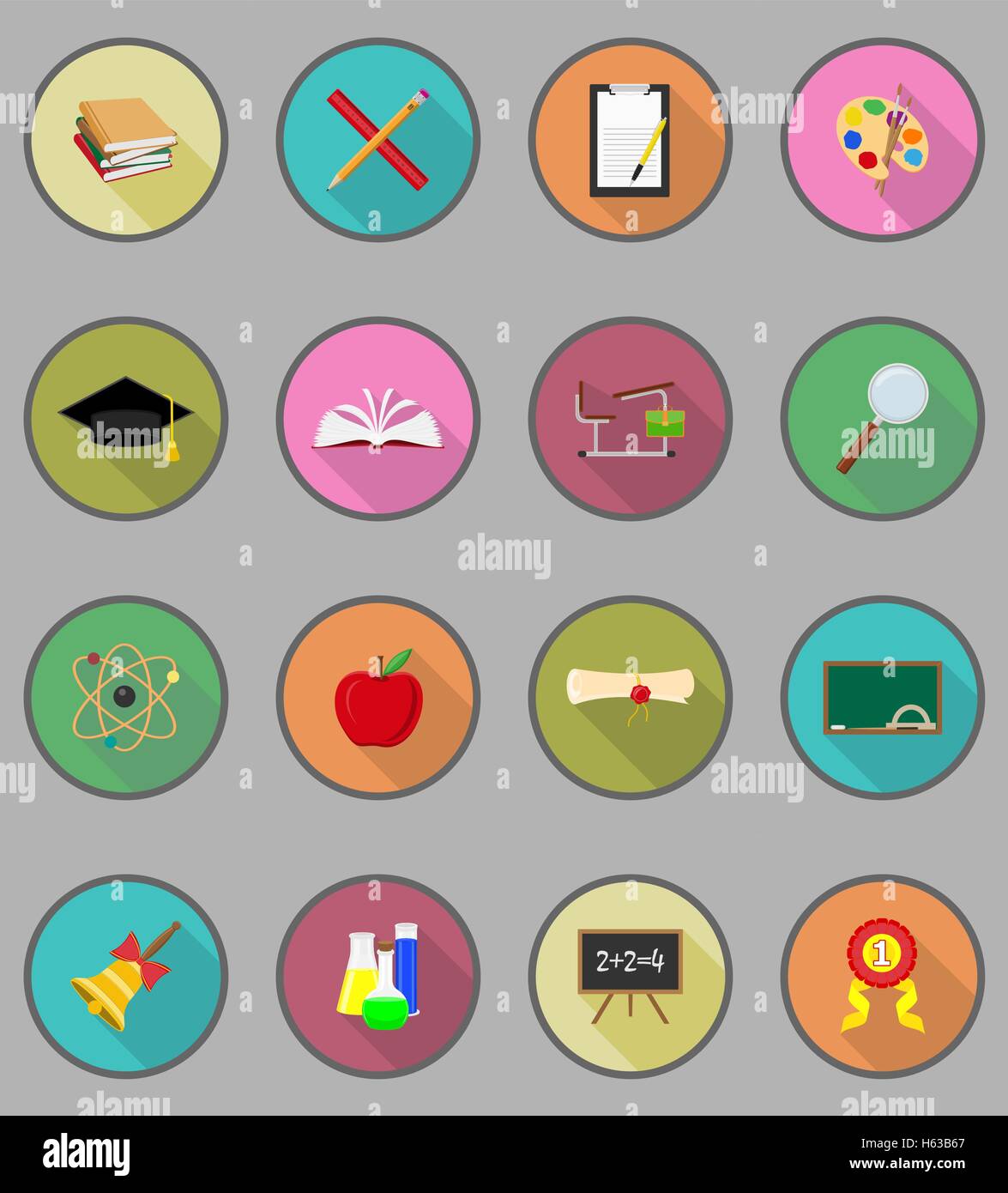 school education flat icons vector illustration isolated on background ...