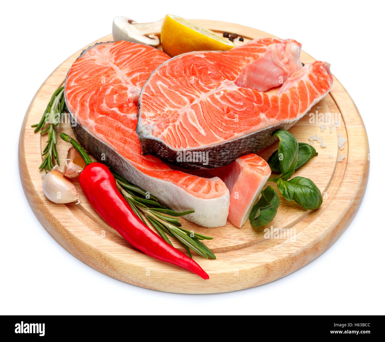 Fresh Raw Salmon Red Fish Steak Stock Photo - Alamy