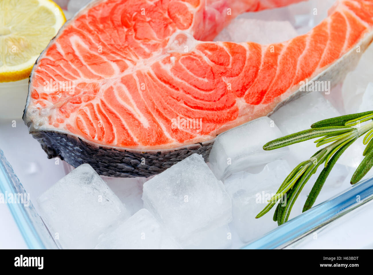 Fresh Raw Salmon Red Fish Steak Stock Photo - Alamy